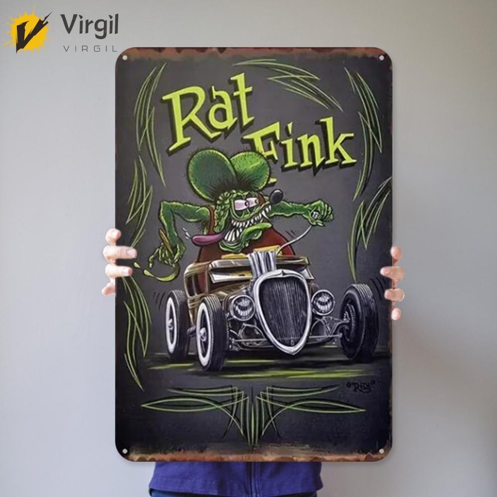[Virgil.th] Vintage Metal Plate Rat Fink ภาพวาดเหล็กสี่เหลี่ยม Wall Bar ...