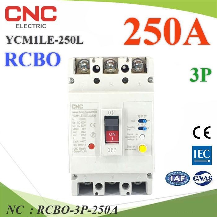NC 250A 3P RCBO AC Residual Current Circuit Breaker with Overcurrent Protection CNC YCM1LE-250L ...