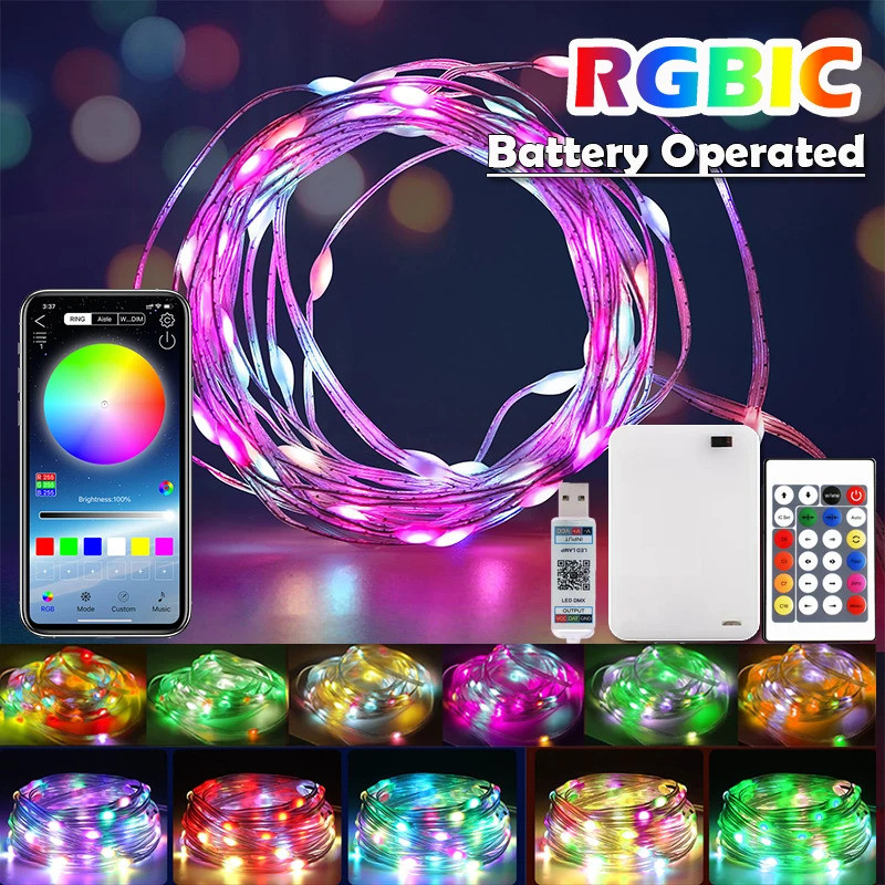 บลูทูธ rgbic LED String พร้อมแบตเตอรี่ที่ดำเนินการ DreamColor Smart ...