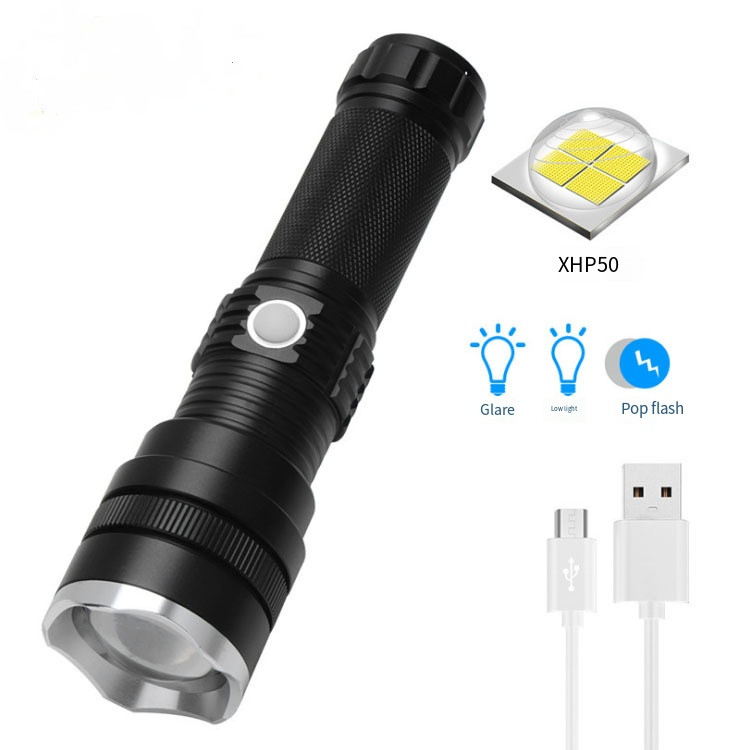 P50 Strong Light Zoomable LED Strong Light ไฟฉายอลูมิเนียม USB ชาร์จไฟฉายกลางแจ้ง | Shopee Thailand