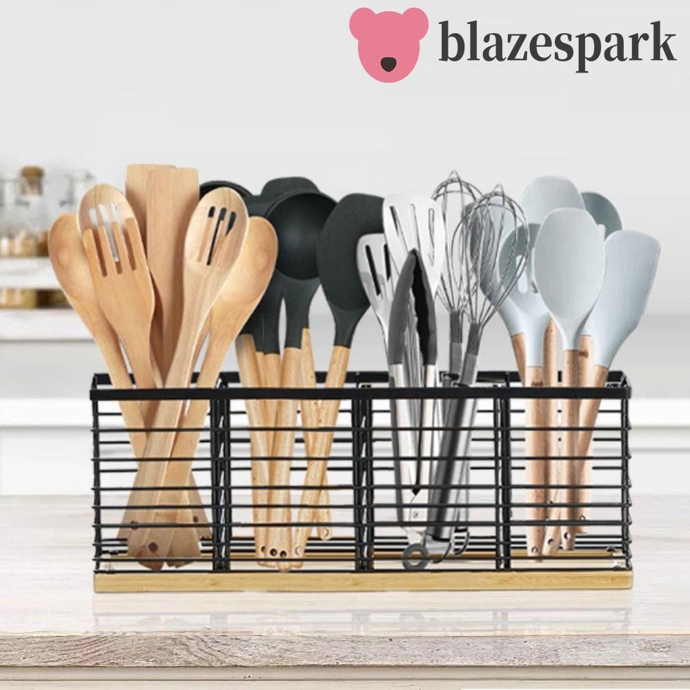 BLAZESPARK เครื่องครัวตะกร้าเก็บ, 4 ช่อง Drainable ผู้ถือช้อนส้อม, ที่มีประโยชน์ที่ถอดออกได้ขนาด ...
