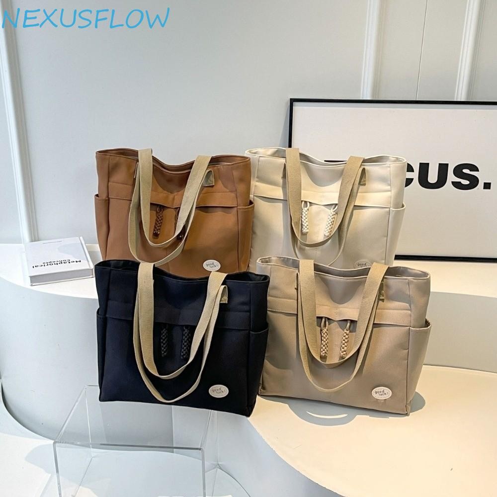 NEXUSFLOW กระเป๋าถือเรียบง่าย, กระเป๋าโท้ทผ้าแคนวาสสีทึบสไตล์ญี่ปุ่น, กระเป๋าสะพายความจุขนาดใหญ่ ...