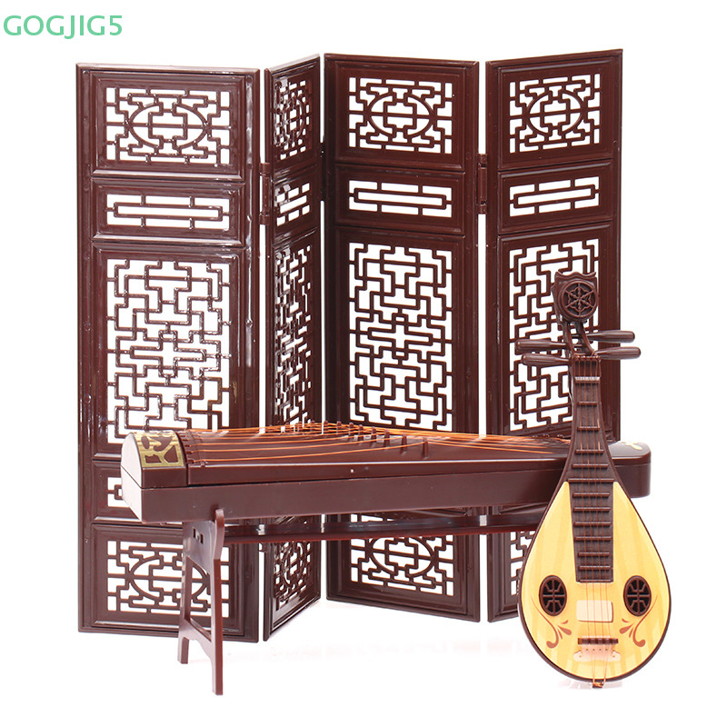 [GOGJIG5] Dollhouse Miniature พับหน้าจอขลุ่ย Lute Guzheng พัดลมฉากชีวิต ...