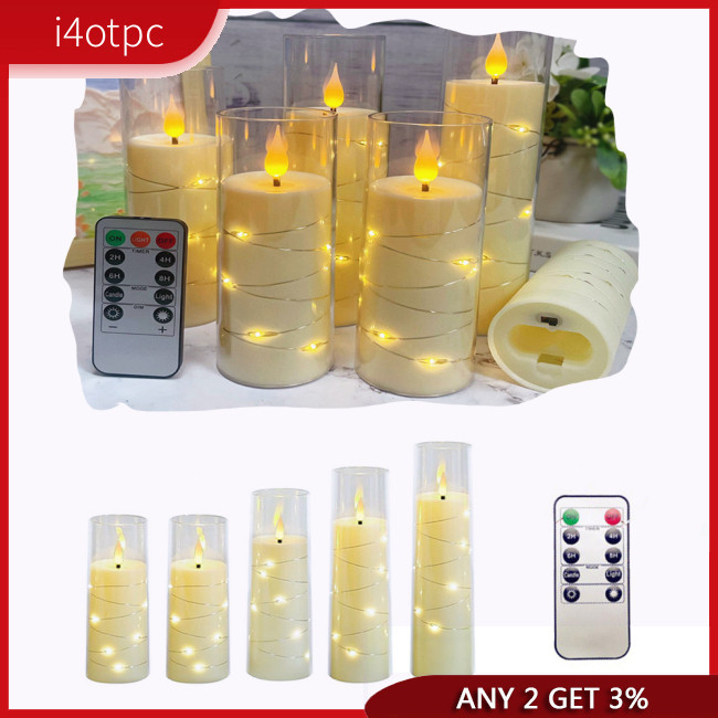 I4otpc 5 ชิ้นริบหรี่ไฟ LED เทียนอะคริลิค LED เสาเทียนในตัว String ไฟแบตเตอรี่ดําเนินการ | Shopee ...