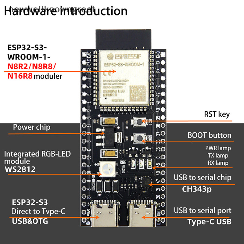Newwellknowngreat 44Pin Type-C 8M PSRAM ESP32-S3 Development Board 2.4G ...