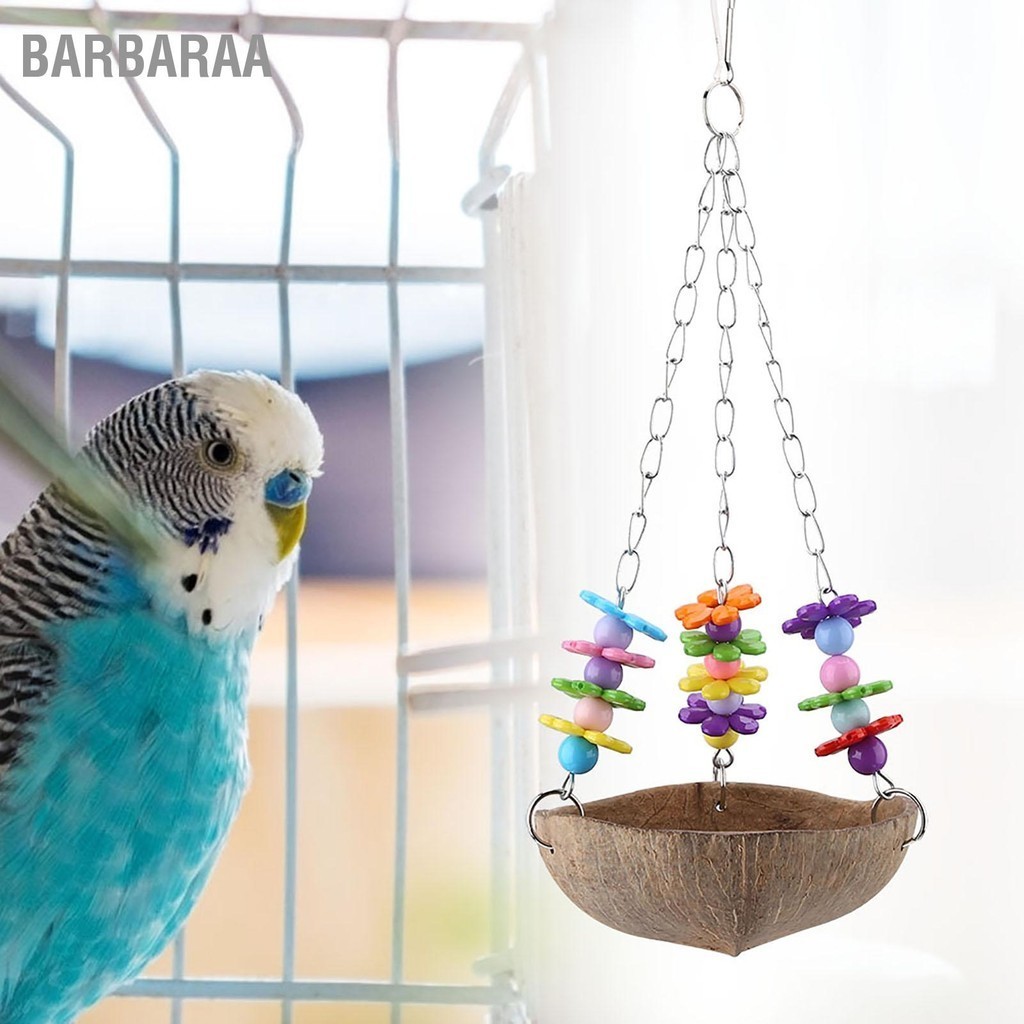 Barbaraa นกนกแก้วกะลามะพร้าวแกว่งของเล่นกรงลวดแขวนเคี้ยวของเล่น ...