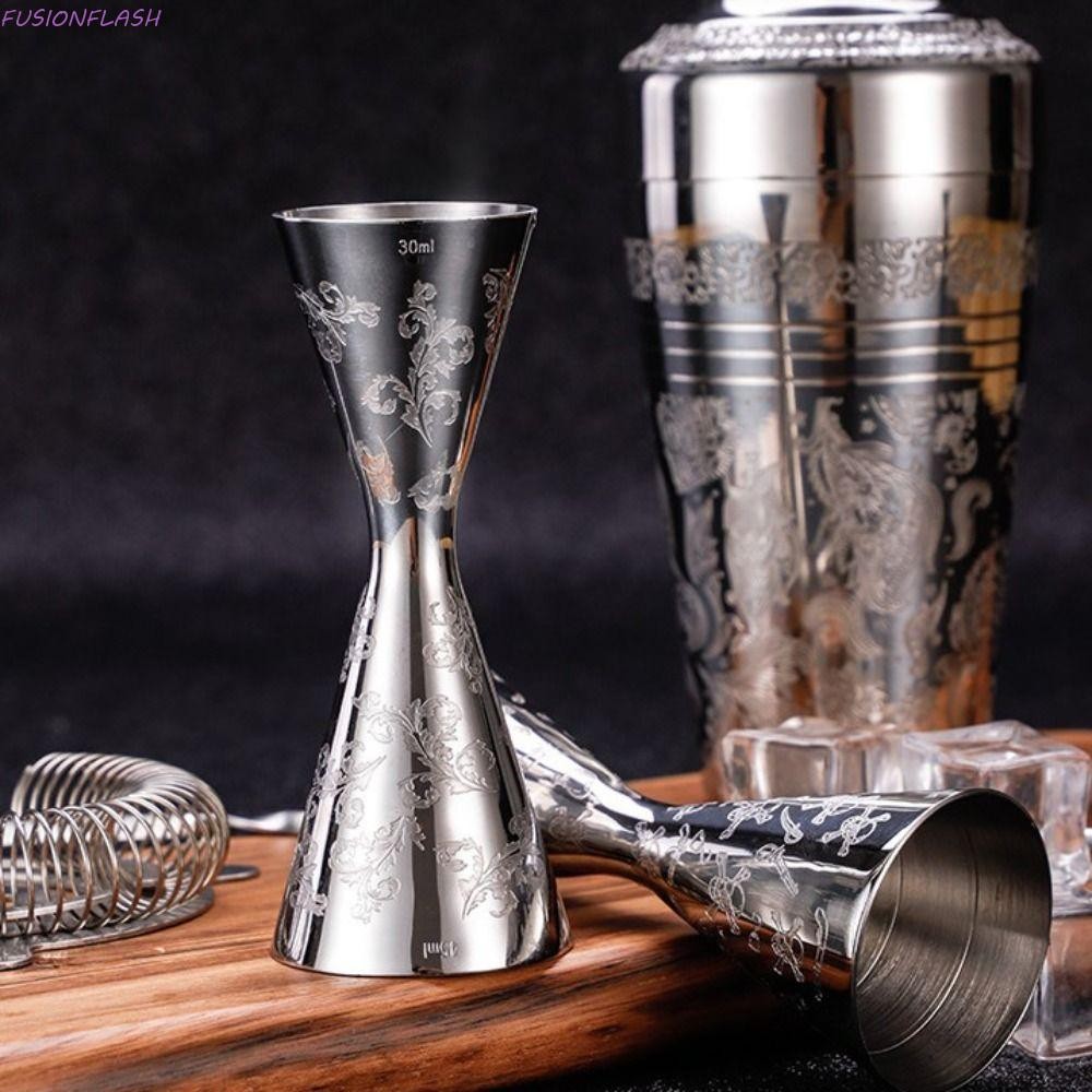 Fusionflash Jigger สไตล์ญี่ปุ่นใบแกะสลัก/หัวกะโหลกคู่หัวค็อกเทลถ้วยตวงสแตนเลสทนทาน 30/45ml ...