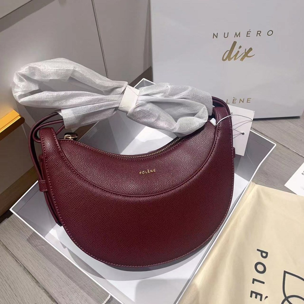 【Gift Box】 Polene Crescent Bag Saddle Bag Fashion Genuine Leather ...