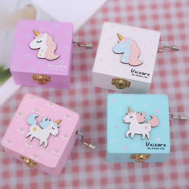 Wooden Unicorn Music Box Hand-ed Girls Jewelry Musical Box ToyGame Box ...
