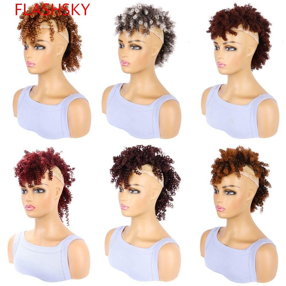 FLASHSKY Mohawk Ponytail Bun with Bangs, Clip in Hair Extensions Afro ...