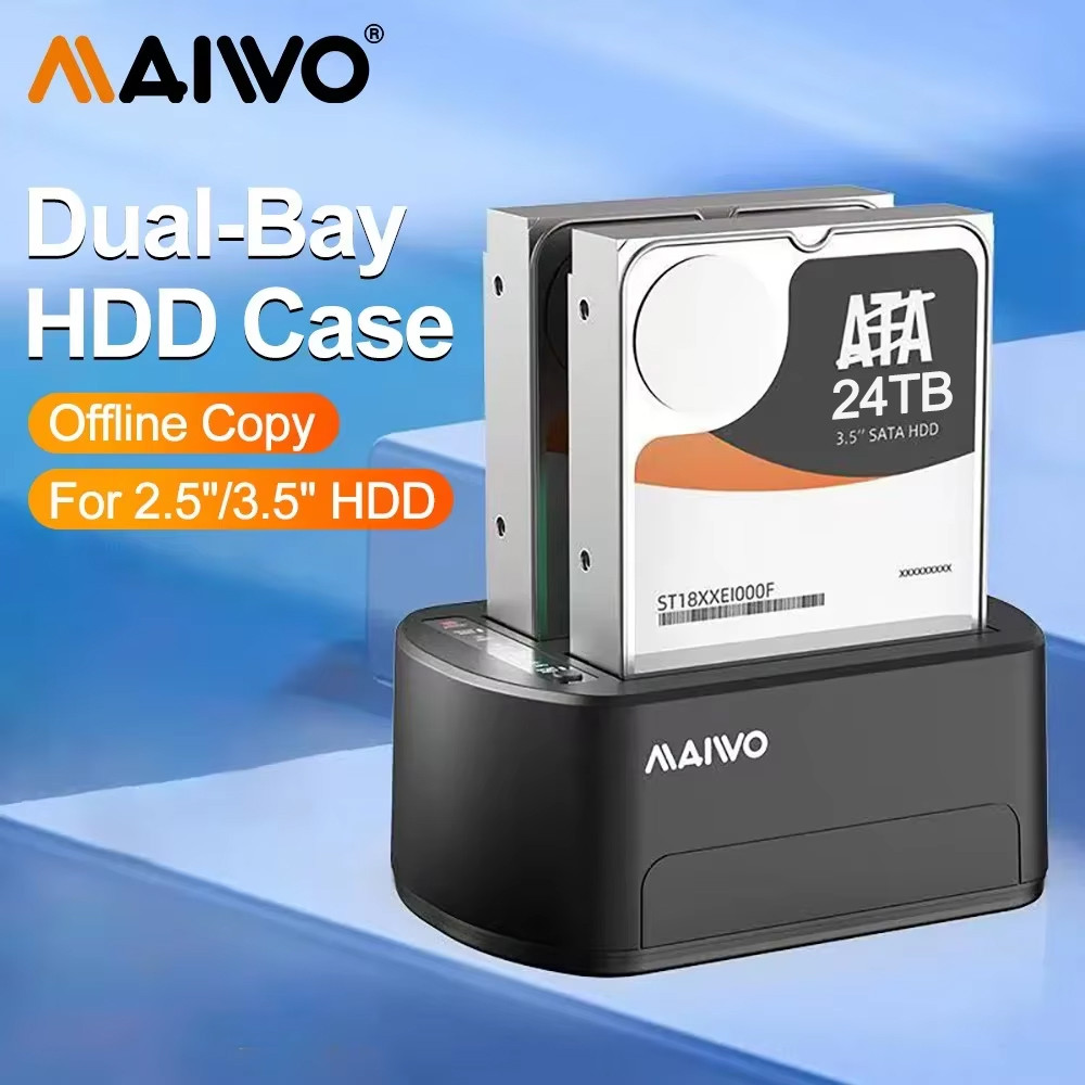 MAIWO Dual-bay Hard Drive Enclosure สําหรับ 2.5/3.5 นิ้ว HDD SSD SATA ...
