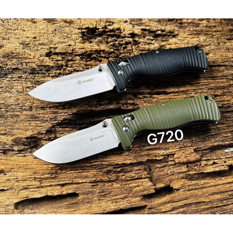 มีดเดินป่า มีดพับGanzo G720 ของแท้100%ใบเรียบ เหล็ก 440C, ความแข็งเหล็ก 58HRC วัสดุด้าม G10 ...