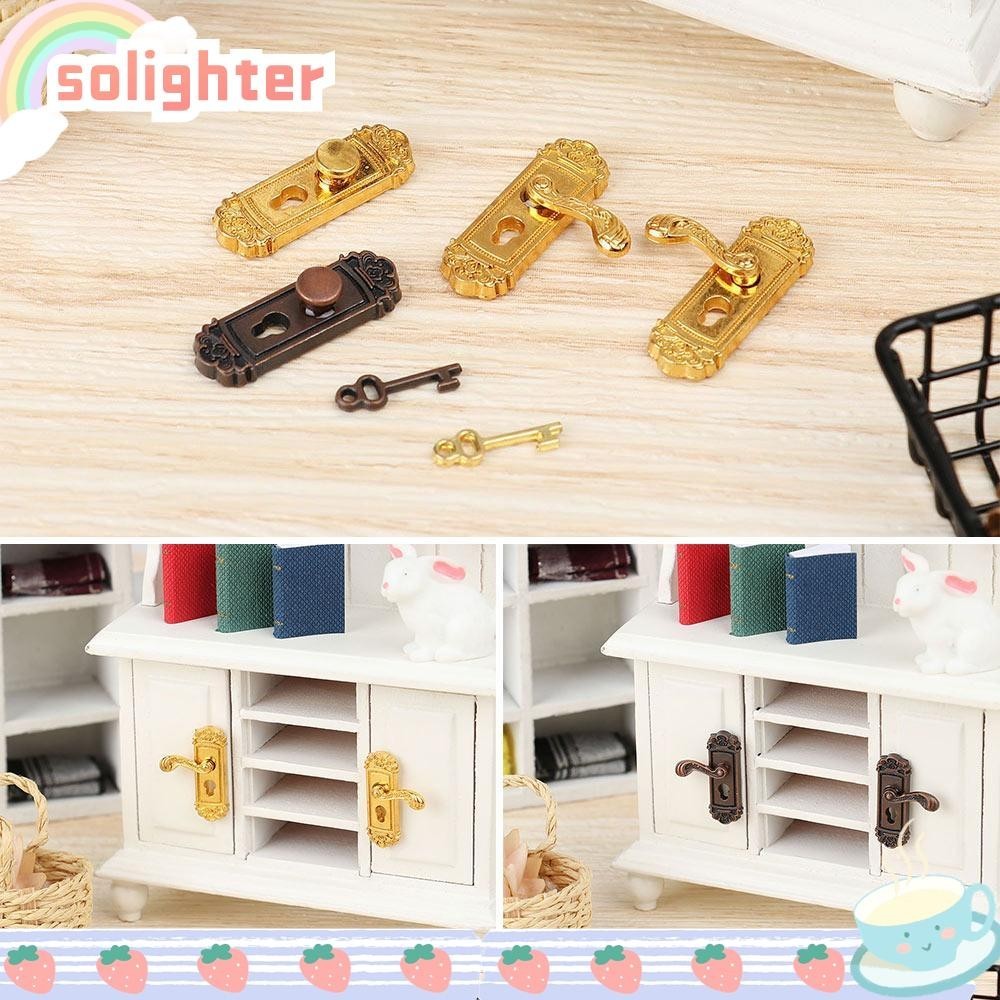Solighter Dollhouse Lock Key Set 1/12 Scale Metal Toy Keyhole Plate ...
