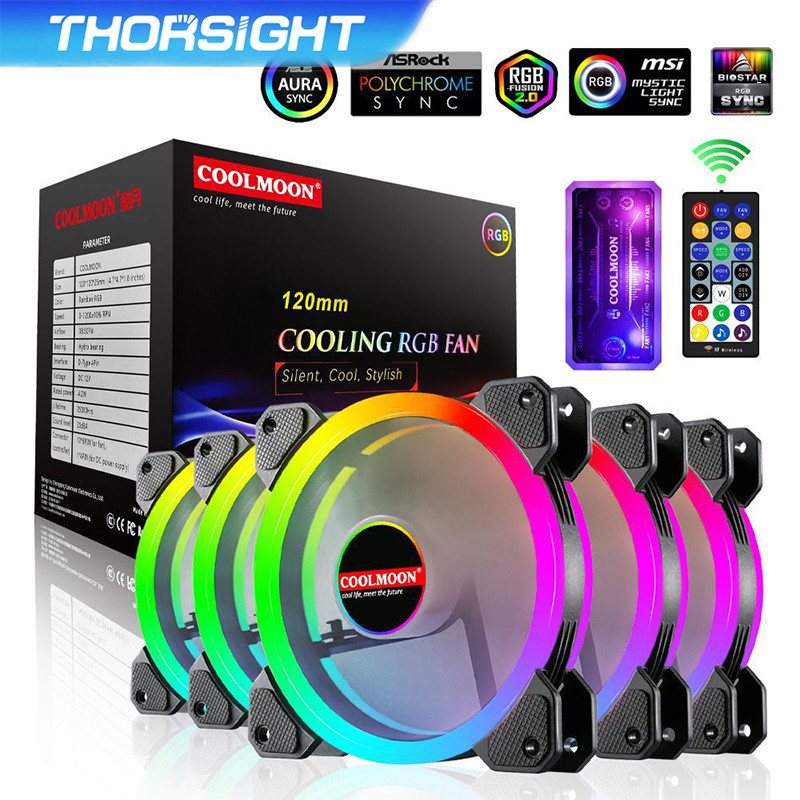 12cm พัดลมคอม พัดลม RGB Coolmoon Colorful พัดลมระบายความร้อน 6 Pin ...