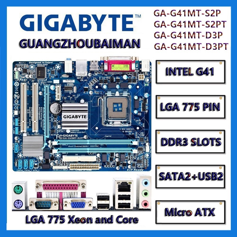 Gigabyte GA-G41MT-S2P S2PT D3 D3P LGA 775 เมนบอร์ด DDR3 G41 | Shopee ...
