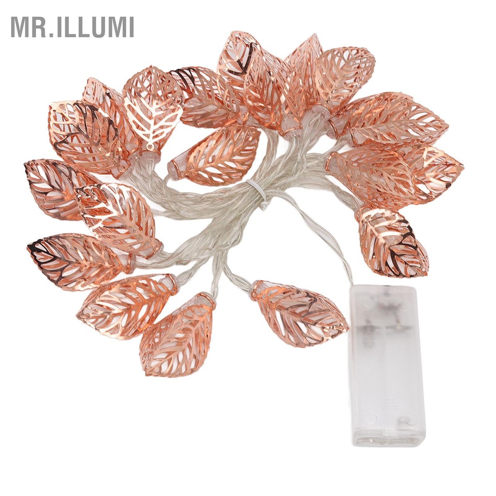 MR.ILLUMI Rose Gold String ไฟ 20 LEDs กันน้ำแบตเตอรี่ขับเคลื่อน Hollowed Out Leaf Party ประตูใน ...