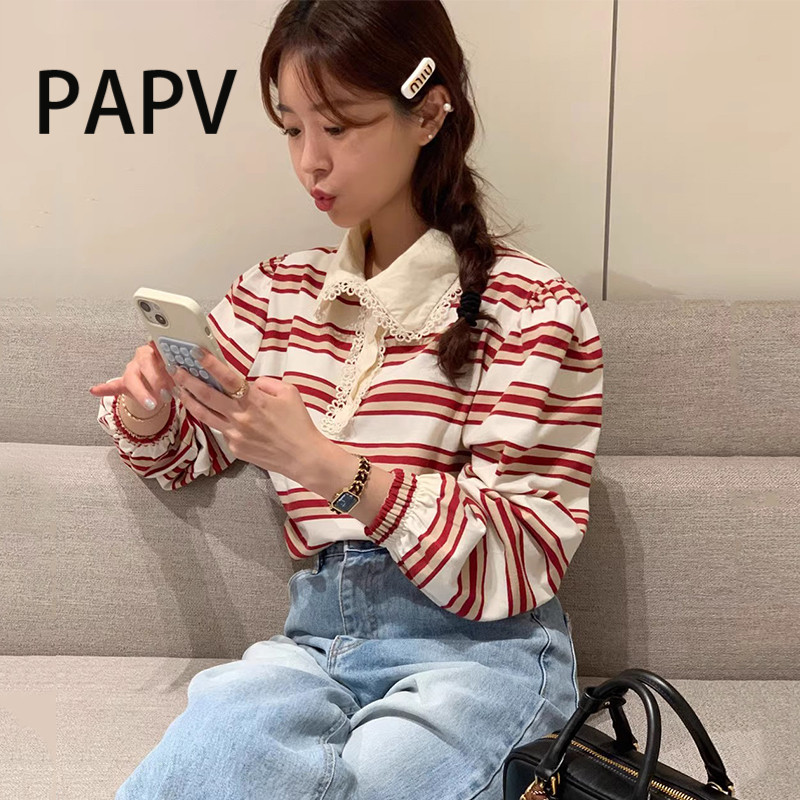 Papv Chic Age Reduction Hollow Hook ดอกไม้หลวมแขนยาวลายเสื้อกันหนาว ...
