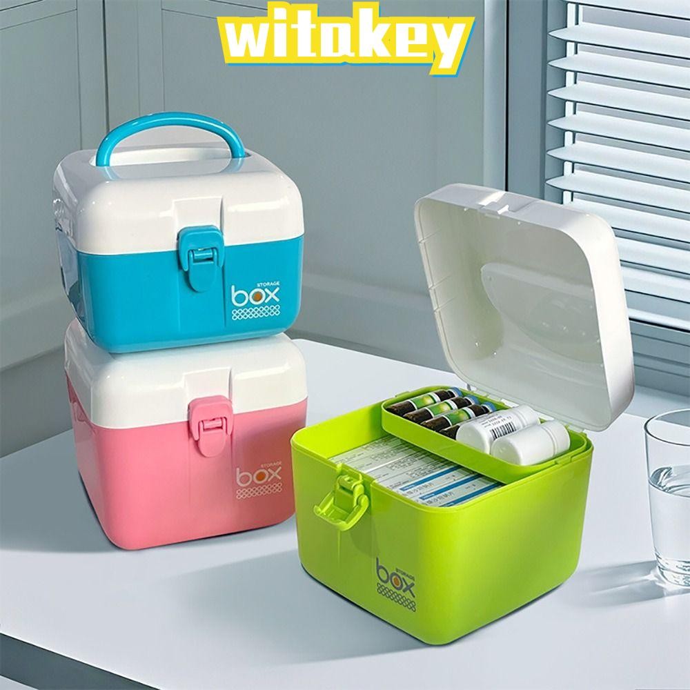 WITAKEY ชุดปฐมพยาบาล,กล่องยาขนาดเล็กมัลติฟังก์ชั่นพลาสติก,กล่องเก็บเดสก์ท็อปแบบใช้มือถือสองชั้น ...