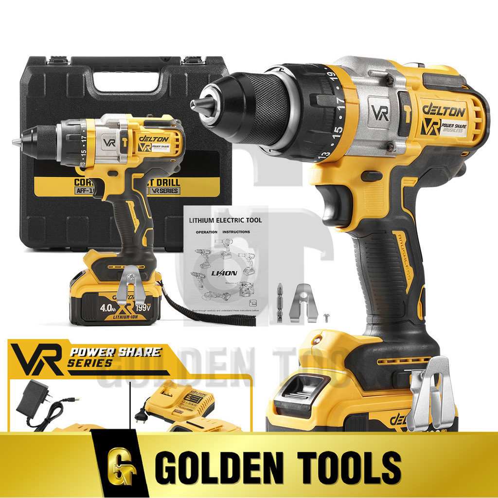 DELTON สว่านไร้สาย 3 ระบบ 199V มอเตอร์ไร้แปรงถ่าน Brushless Motor แบตเตอรี่พาวเวอร์แชร์ VR ...