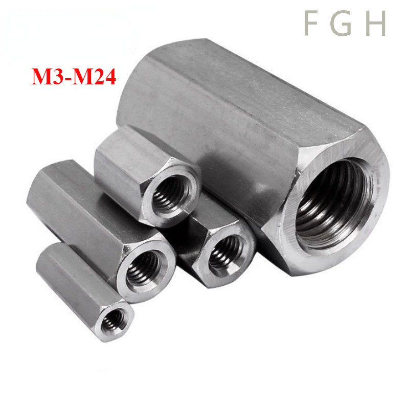[FGJC-1-y] ข้อต่อสตัด หัวน็อต ตัวเมีย ยาว สแตนเลส 304 เกลียวมิล หยาบ ...