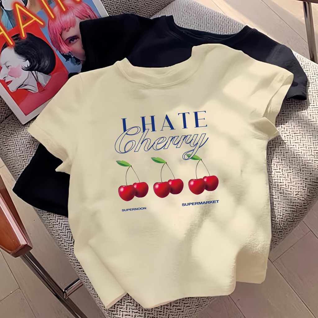 COD (จัดส่งในกรุงเทพฯ) MAO Shop Baby Tee - เสื้อยืดแฟชั่นสั้น เชอร์รี่และโบว์ crop top #2144APR ...