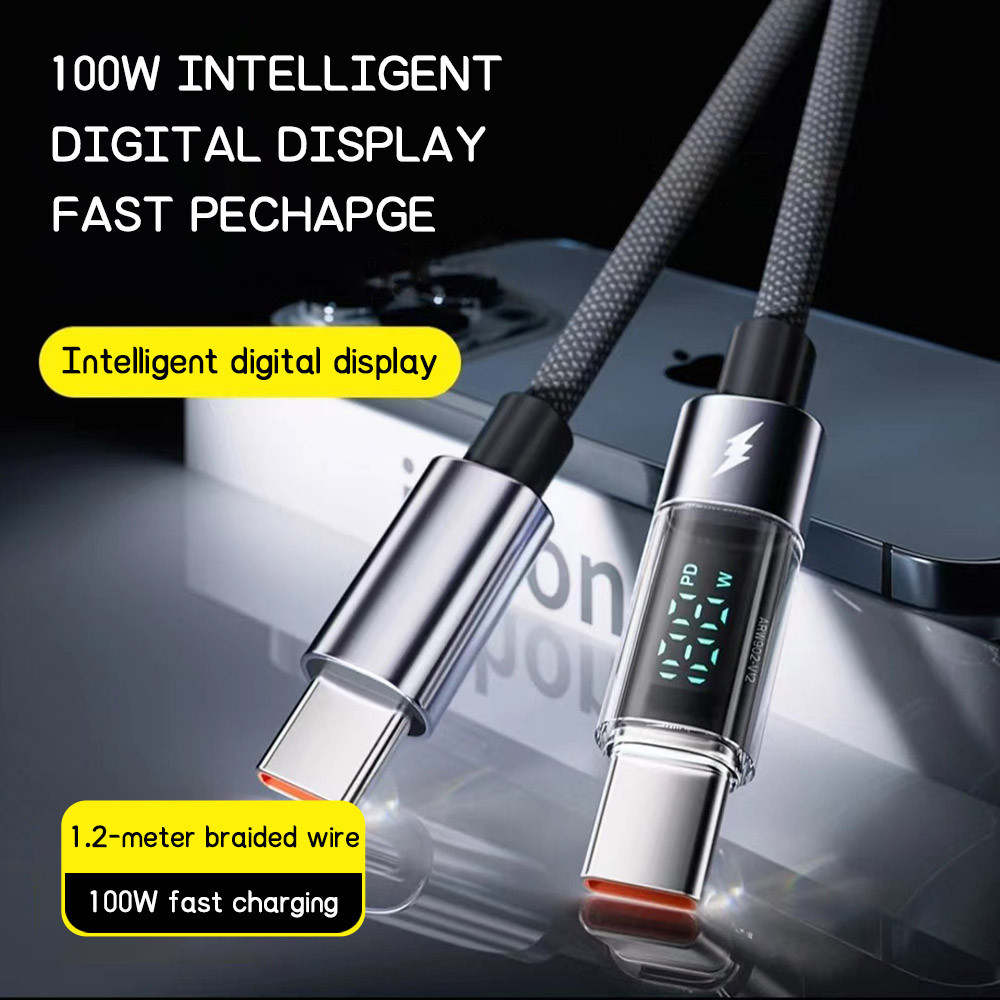 สายชาร์จ PD100W หน้าจอดิจิทัล แบบใส ชาร์จเร็ว TYPE C USB for oppo ...