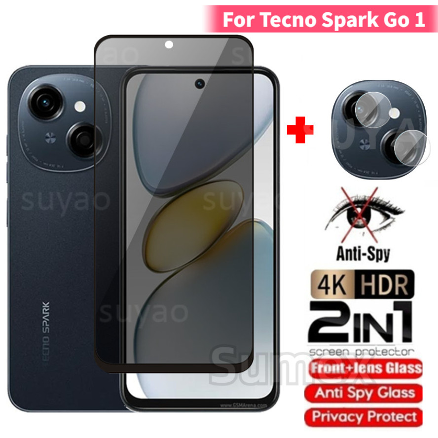 2in1 กระจกนิรภัยส่วนตัวสําหรับ Tecno Spark Go 1 GO1 G01 SparkGo BG6 ...