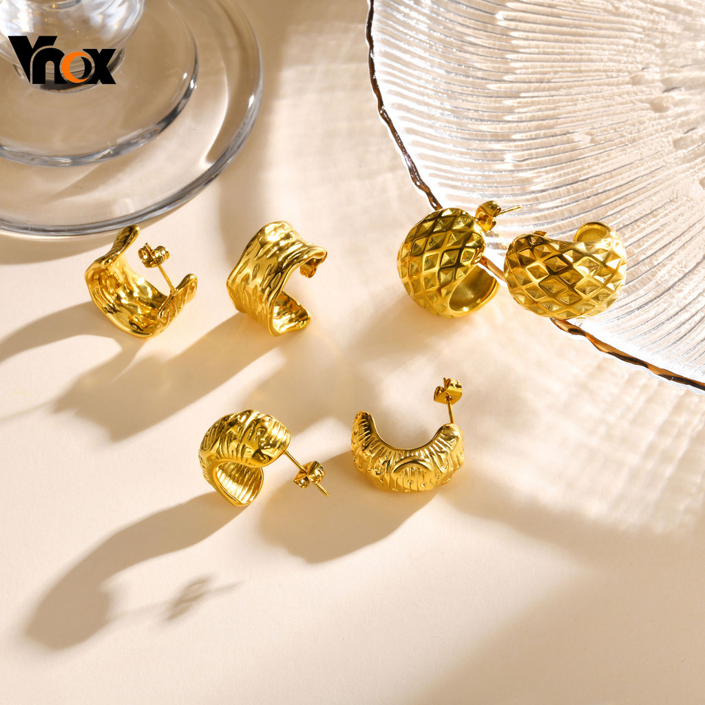 Vnox หนาเปิด C-รูปสตั๊ดต่างหูผู้หญิงสาว,18K Gold Chunky Hoop ต่างหู ...
