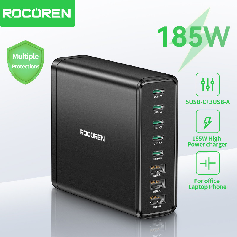 Rocoren 185W 5C + 3A Fast Charger Desktop Energy Station สําหรับ ...