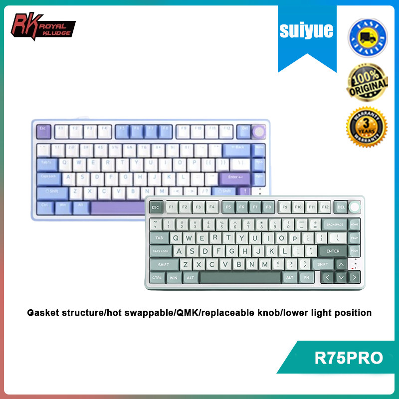 Rk R75Pro การตรวจจําลองที่สามคีย์บอร์ดแบบกลไกไร้สายบลูทูธแบบมีสาย RGB ...