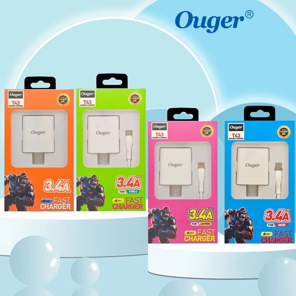 Ouger ชุดชาร์จ หัวชาร์จ 3.4A หัวUSB พร้อมสายชาร์จ1เมตร สำหรับมือถือทุก ...