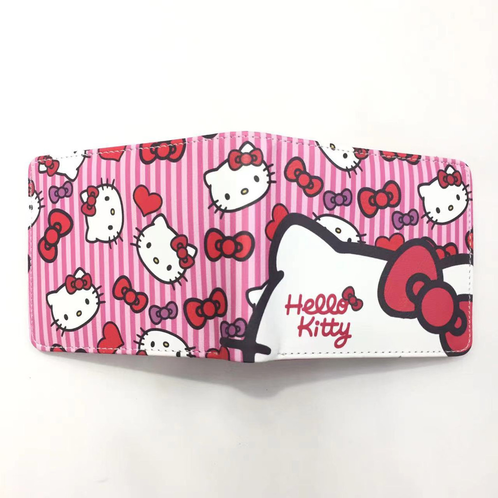 2D น่ารักการ์ตูน KT Cat กระเป๋าสตางค์สั้น Bifold สีชมพู Girly Creative ...