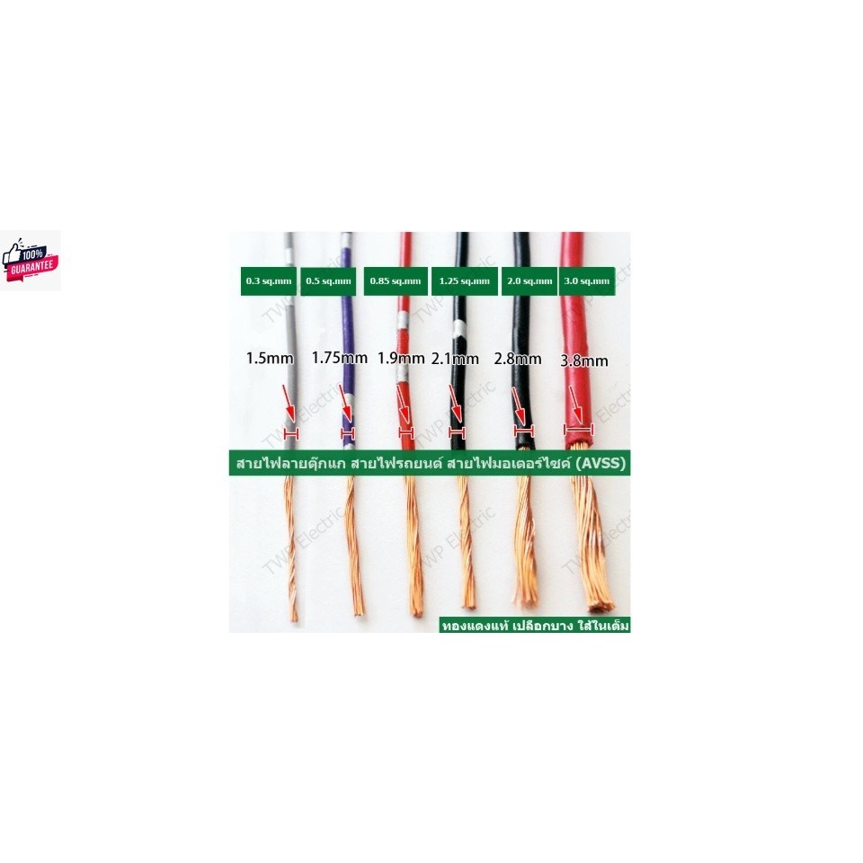 สายไฟลายตุ๊กแก สายไฟรถยนต์ สายไฟมอเตอร์ไซค์ AVSSขนาด 1.25 sq.mm ความยาว 10 เมตร ทองแดงแท้ เปลือ ...