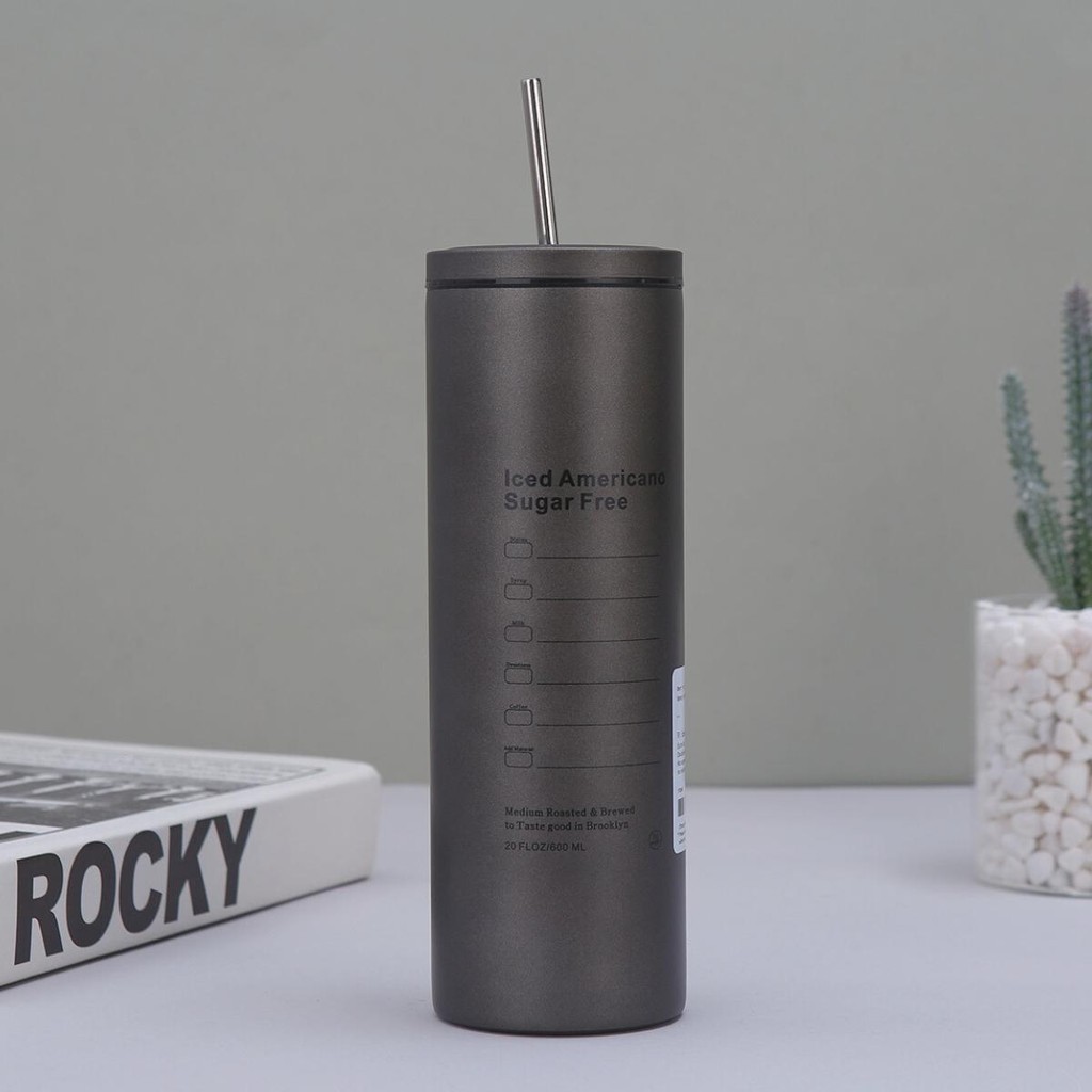 แก้วเก็บความร้อน B0121 ขนาด 600ML/20OZ สแตนเลส304 พร้อมหลอด Americano Cup แก้วเยติ แก้วกาแฟ เย็น ...