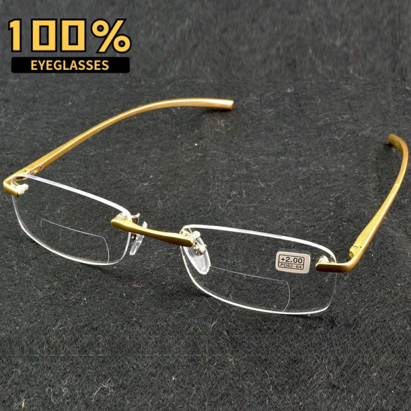 อลูมิเนียมแมกนีเซียมแว่นอ่านหนังสือ Double Vista Ultra Light Rimless เร ...