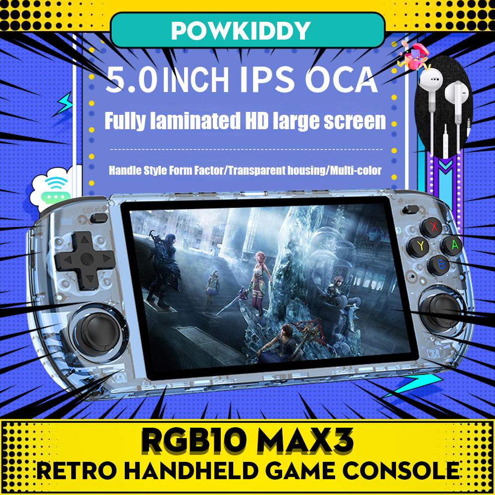 Powkiddy RGB10 MAX3 Retro คอนโซลเกมมือถือ RGB10max เปิดแหล่ง 5 นิ้วหน้าจอ IPS RK3566 HD เครื่อง ...