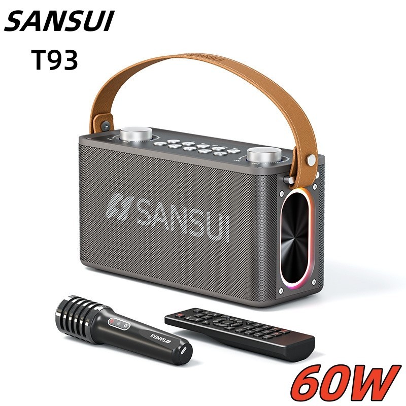 Sansui T93 60W ที่มีประสิทธิภาพสเตอริโอลําโพงกลางแจ้งแบบพกพาคาราโอเกะ ...