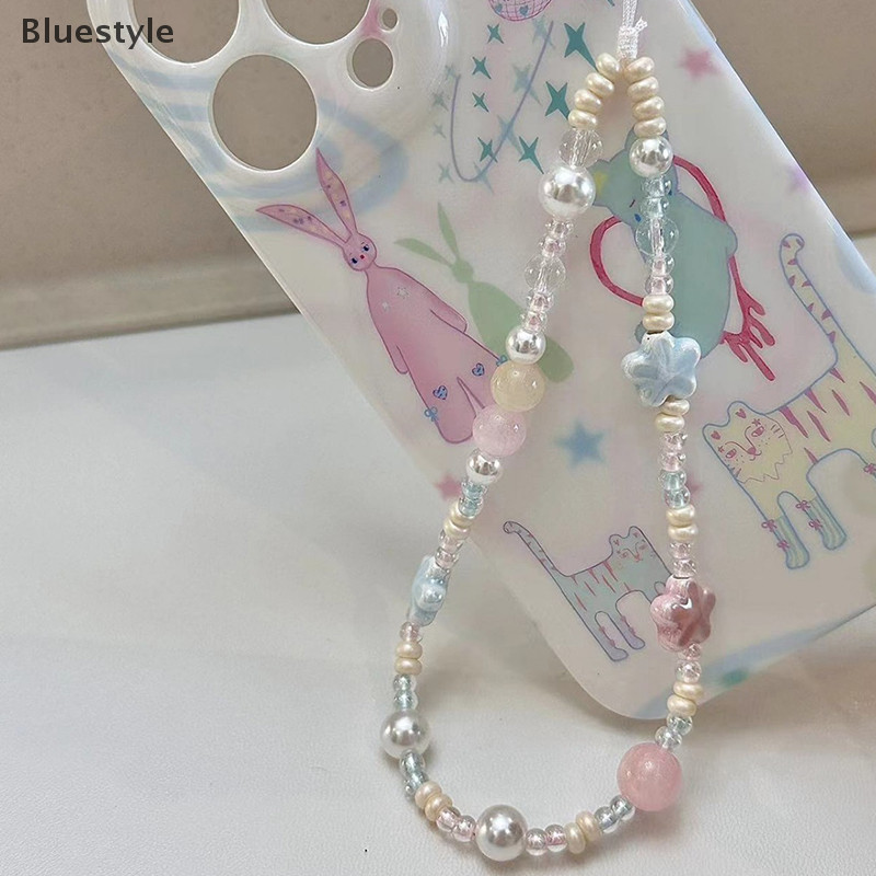 Bluestyle ฤดูใบไม้ผลิหวานเซรามิคดอกไม้ลูกปัดสายคล้องโทรศัพท์ Charm Chain สําหรับโทรศัพท์ Lanyard ...