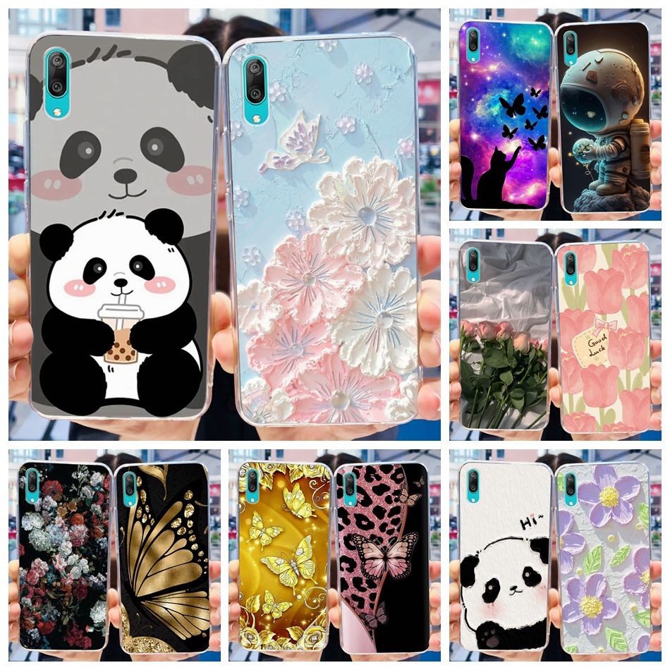 Huawei Y7 Pro (2019) DUB-LX2 น่ารัก Panda ดอกไม้พิมพ์กรณีซิลิโคนอ่อน ...