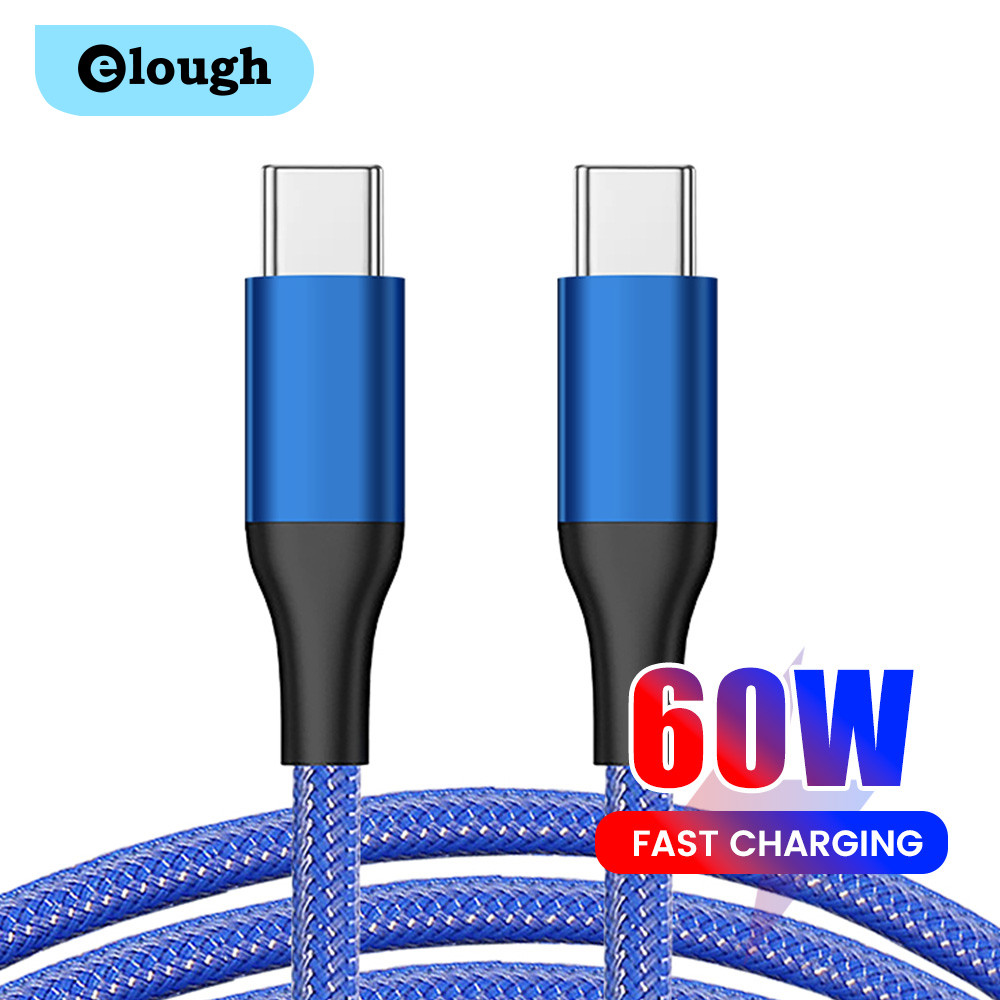 Elough 60W Type C ถึง Type C สาย Quick Charge PD Type C สายชาร์จเร็วข้อมูลสายไฟ 1M 2M สําหรับ ...