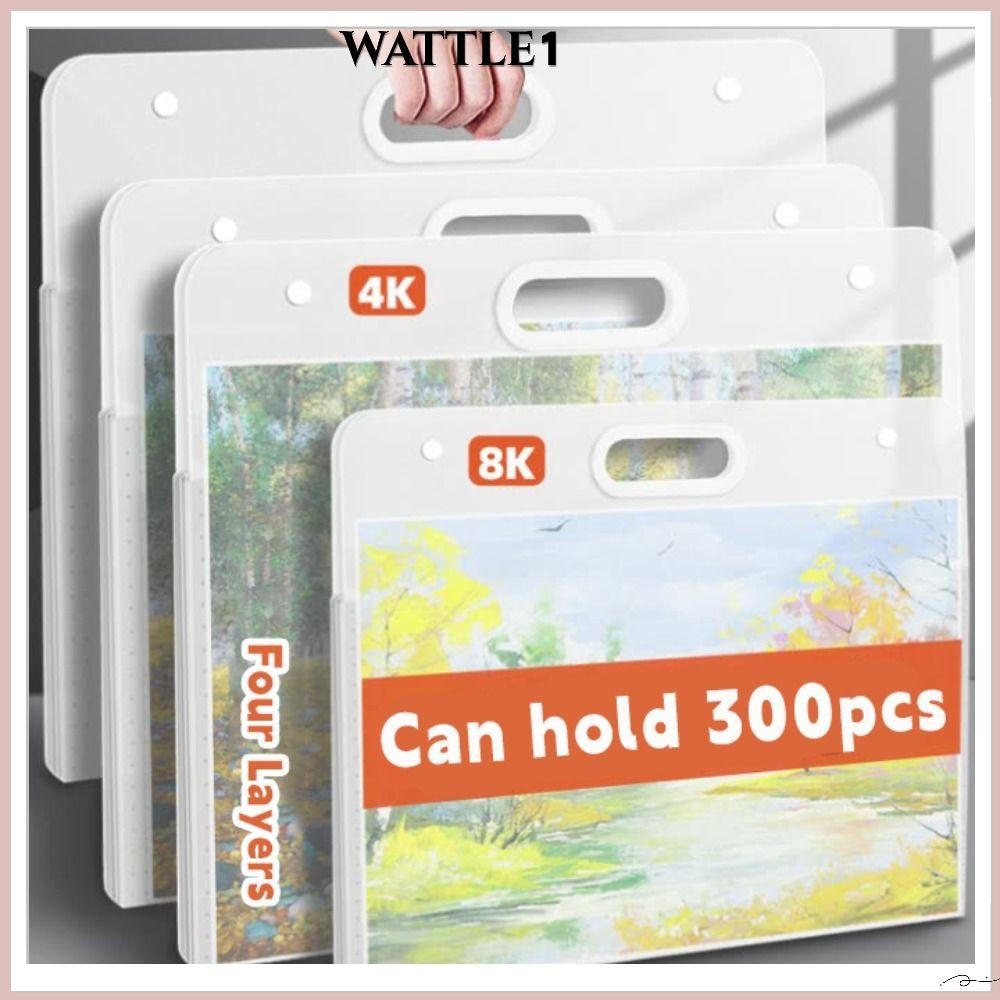 WATTLE โฟลเดอร์ไฟล์, สี่ชั้นกันน้ําภาพวาดถุงเก็บกระดาษ, Simple A2/A3/A4 4K/8K/16K แบบพกพาอัลบั้ม ...
