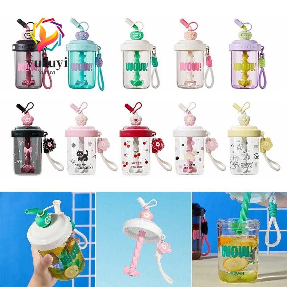 Yuruyi ขวดน้ํา, 580ML/520ML ฟางฝุ่นถ้วยดื่ม, Kawaii แบบพกพาพร้อมฟางความจุสูงเวย์โปรตีน Shaker ...