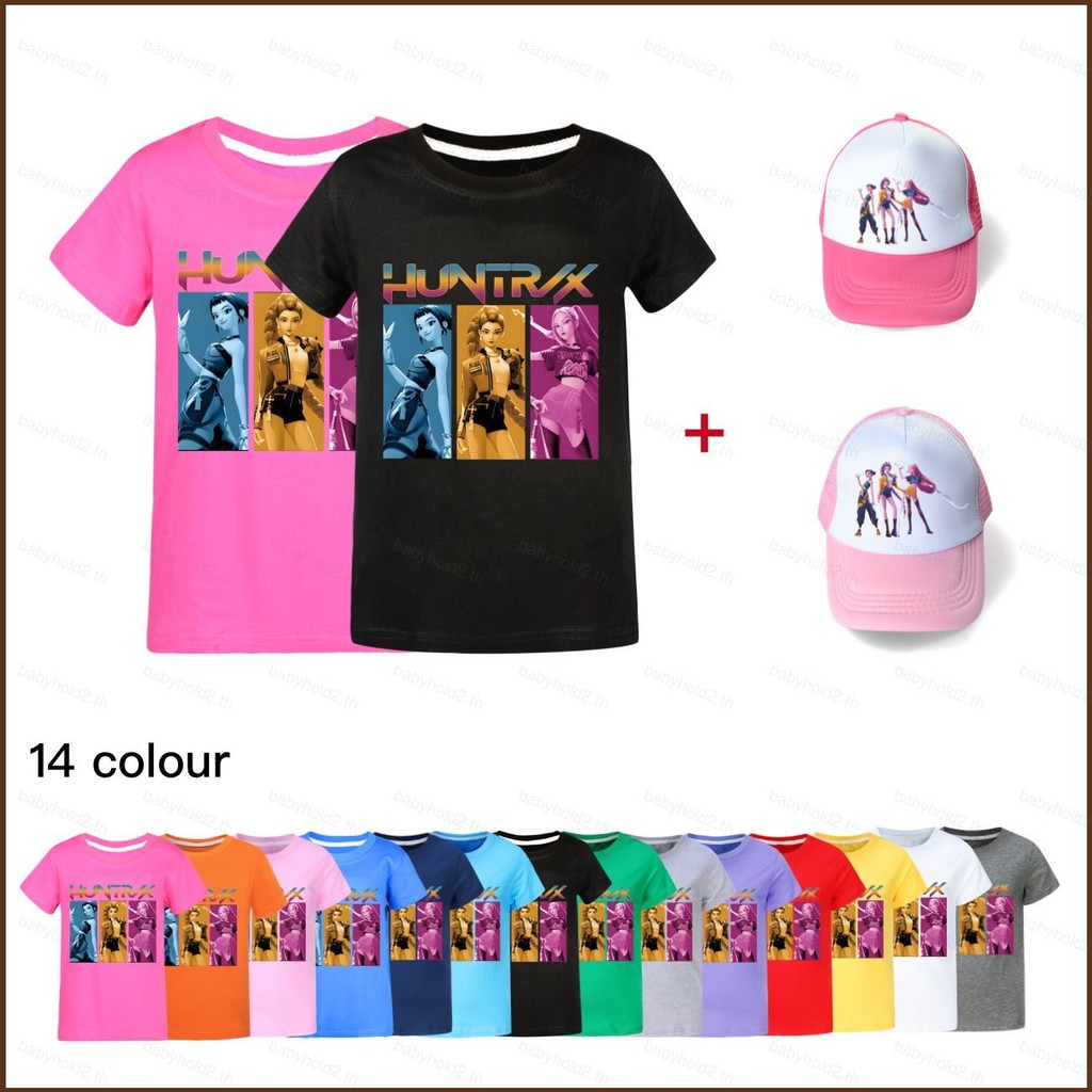 เสื้อยืดและหมวกพร้อมลายการ์ตูน BH2 KPop Demon Hunters ผลิตจากผ้าฝ้าย ...