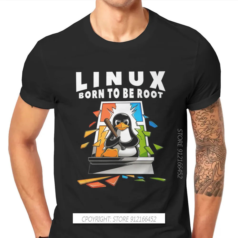 Linux ระบบปฏิบัติการ Tux Penguin Man เสื้อยืดหน้าต่าง Crash Root ...
