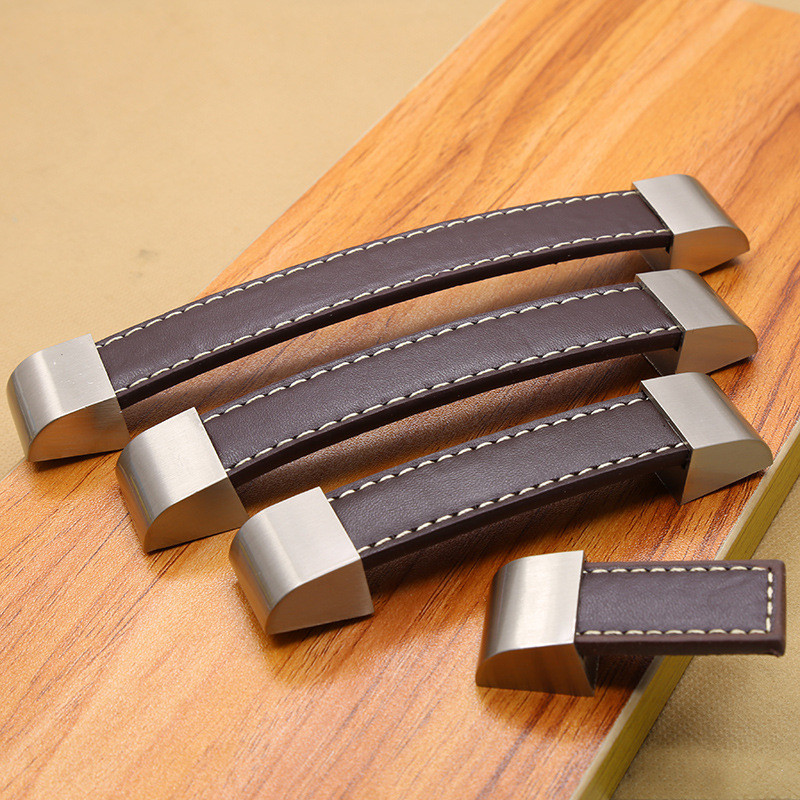 Simple Modern Square cabinet Handle Black BROWN Leather DRAWER Handle ...