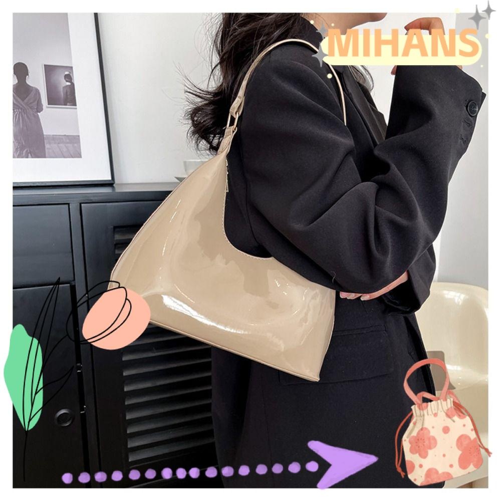 กระเป๋าสะพายไหล่ MIH, กระเป๋าถือหนัง PU แบบแข็ง, กระเป๋า Messenger เคลือบเงาทนทานผู้หญิง ...