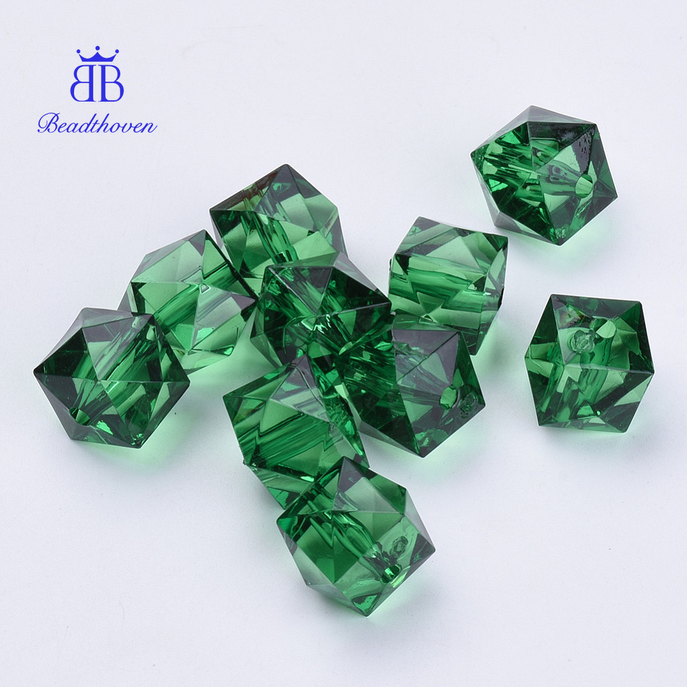 ลูกปัดอะคริลิคใส facet cube สีเขียวเข้ม ขนาด 6x6x4 มม. ประมาณ 420 ชิ้น ...