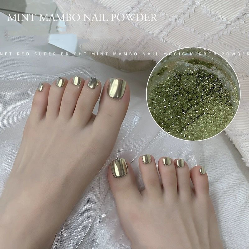 ผงกระจกแต่งเล็บ Mint Mambo Magic Mirror Powder Knock Bright Light Green ...