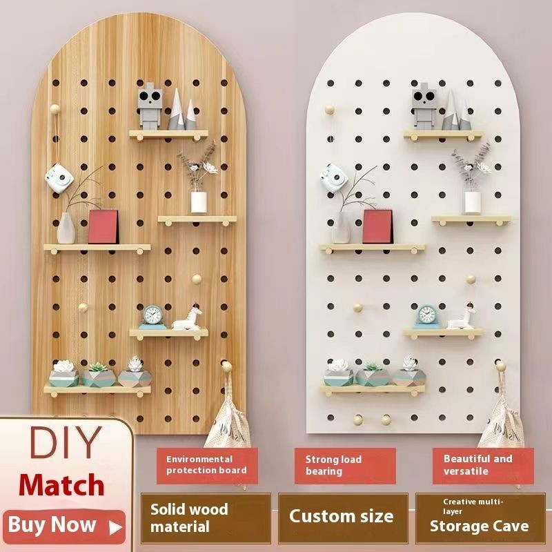 WOOD Pegboard Wall Storage Rack Solid Wood Wall Storage Hole Board ...