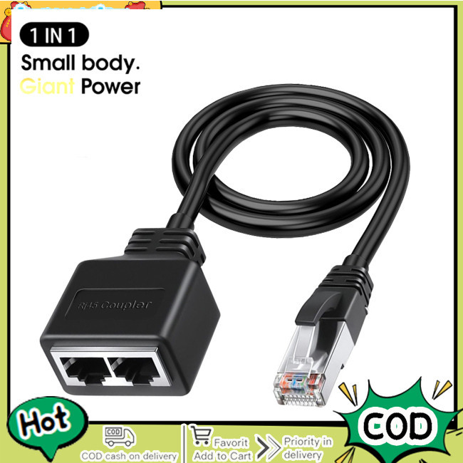 Gigabit Ethernet Splitter Rj45 Male To 2 Female Adapter Cable Ethernet ...